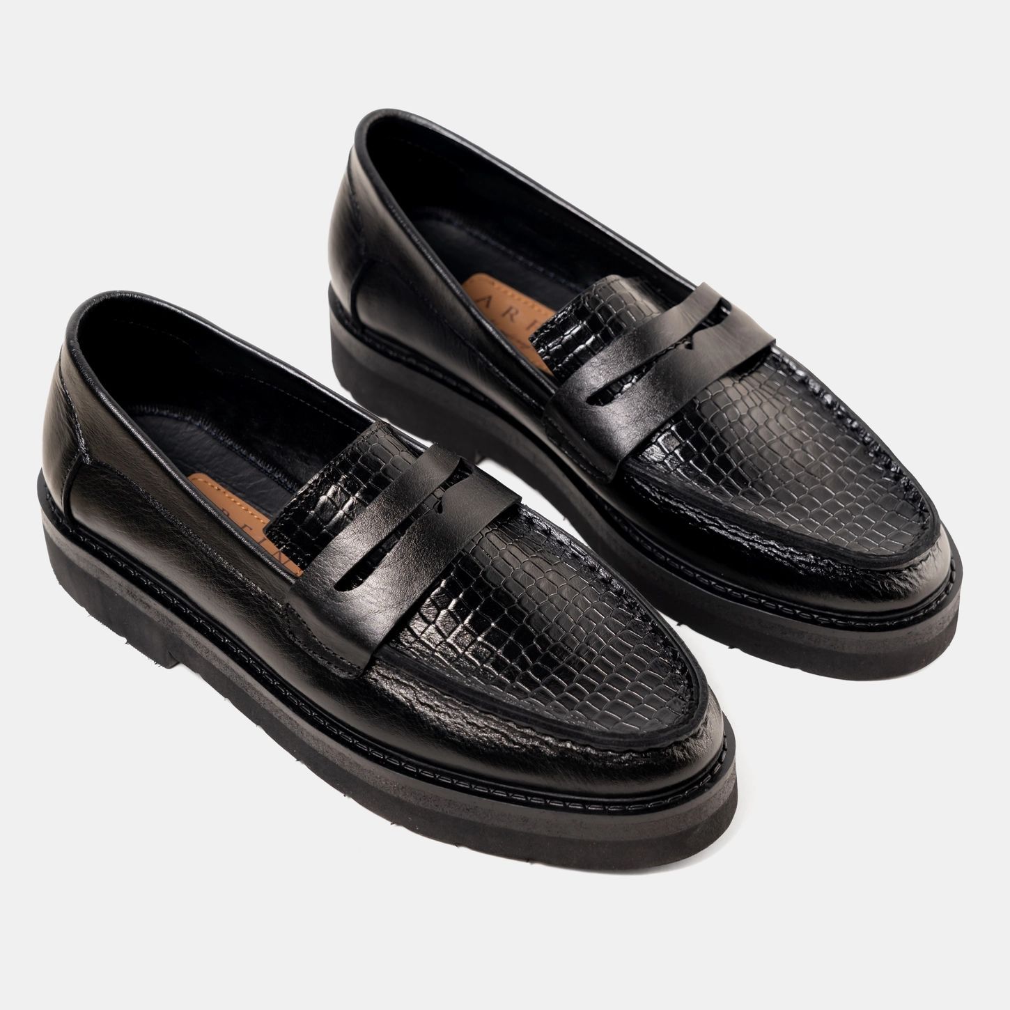 Comfy Elevated Croco Black Penny Loafer (Light-Weight Version) | ARFIN