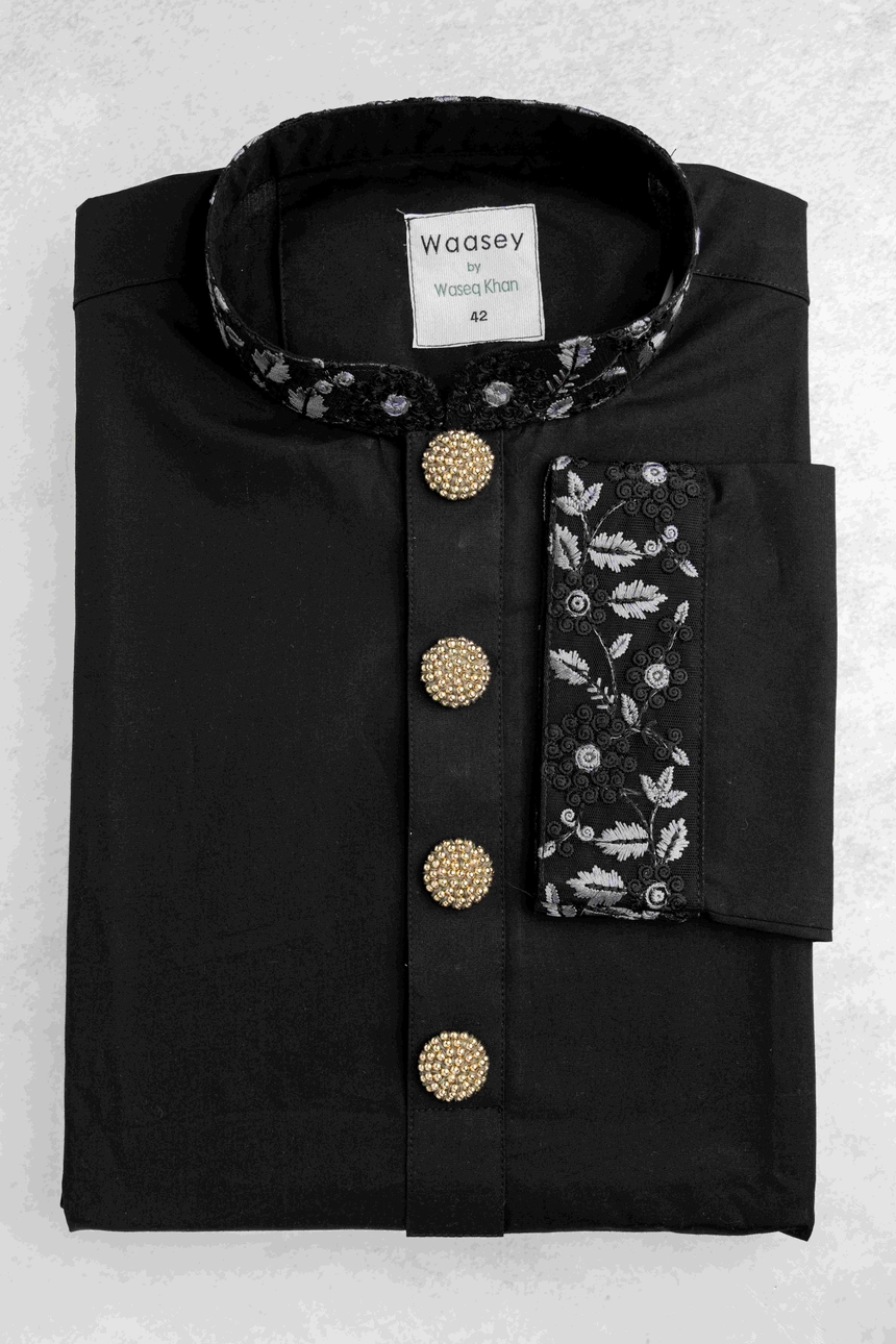 Black Golden Button Panjabi | Waasey