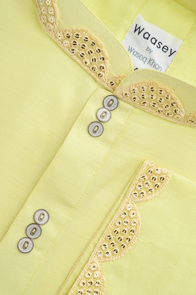 Soft Yellow Panjabi with Golden Sequin Work | Waasey