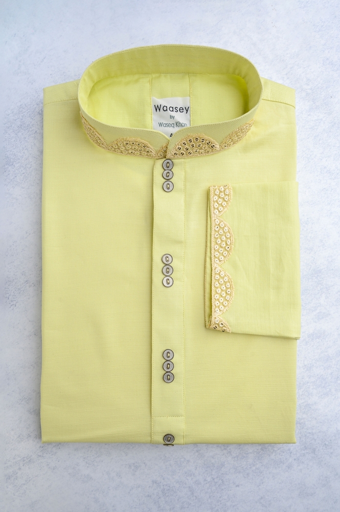 Soft Yellow Panjabi with Golden Sequin Work | Waasey