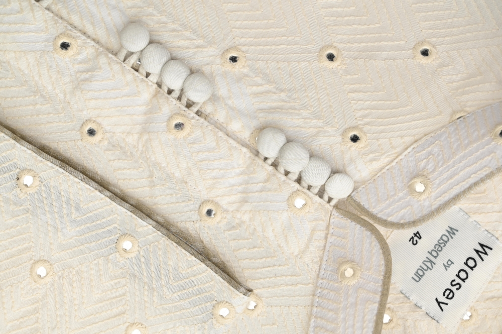 Cream Panjabi with White Sequins and Embroidered Detailing | Waasey