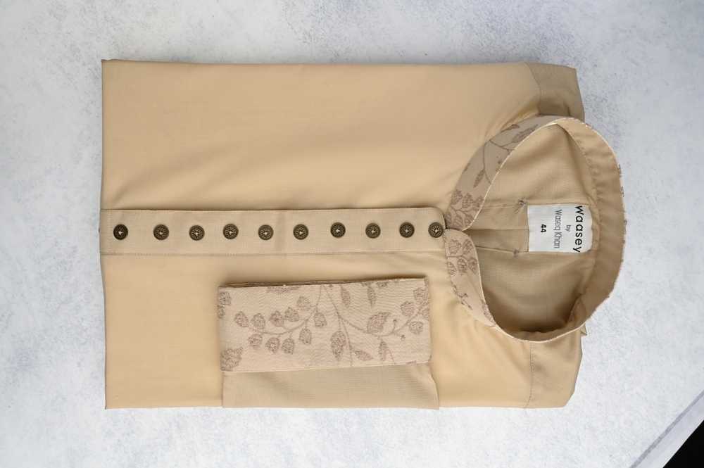Beige Panjabi with Subtle Embroidery | Waasey